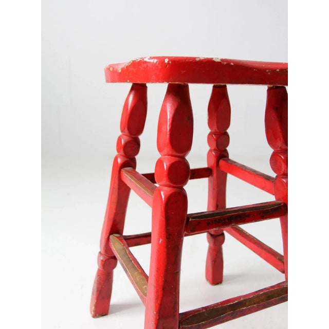 Vintage Red Wooden Stool | Chairish