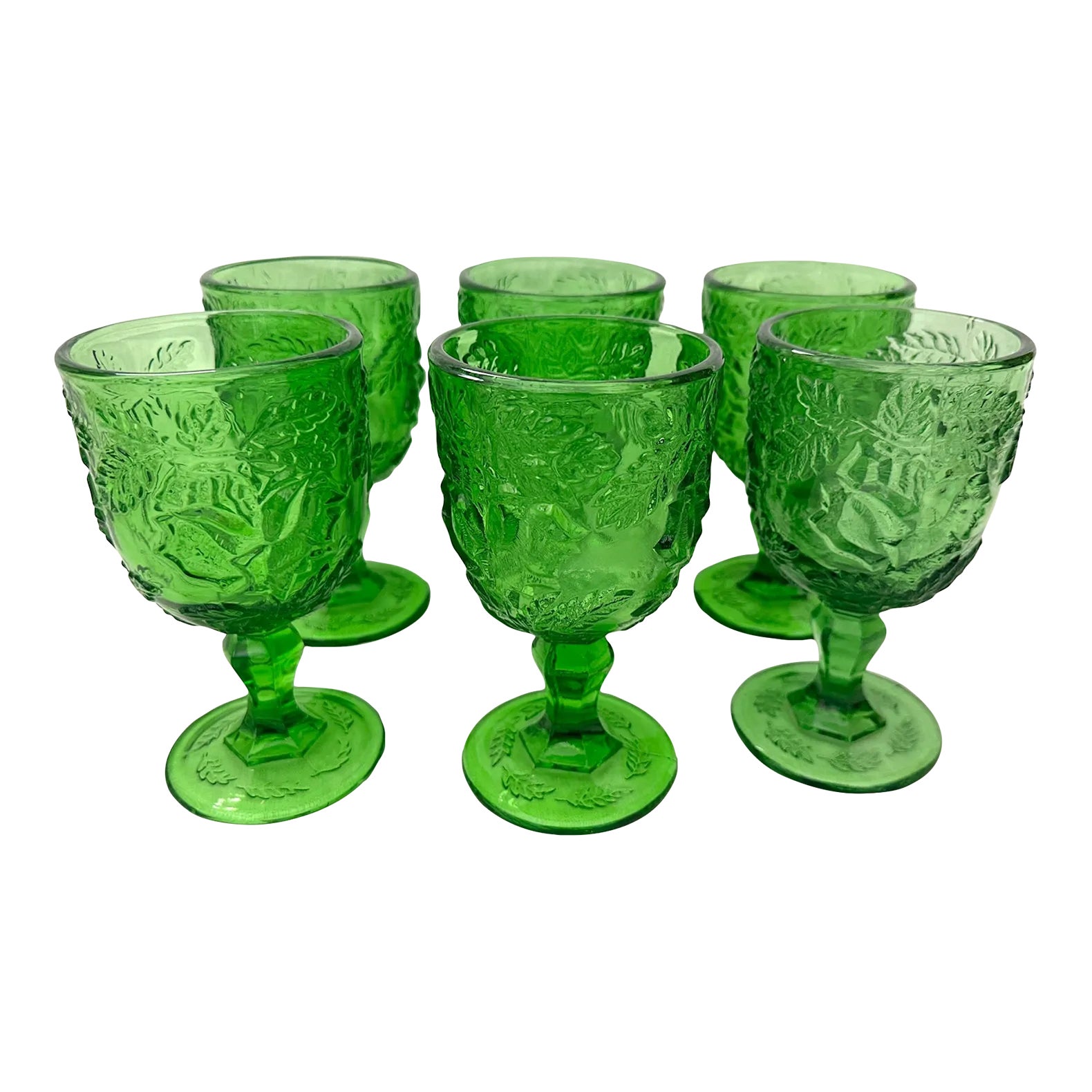 l.g. Wright "Wild Rose" Green Water Goblets-Set of 6 | Chairish