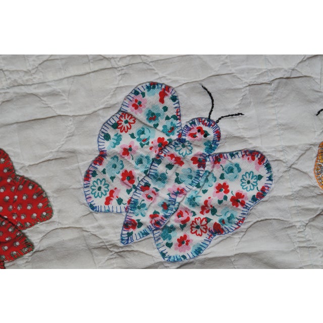 Vintage Folk Art Hand Stitched Appliqué Twin Size Cotton Butterfly ...