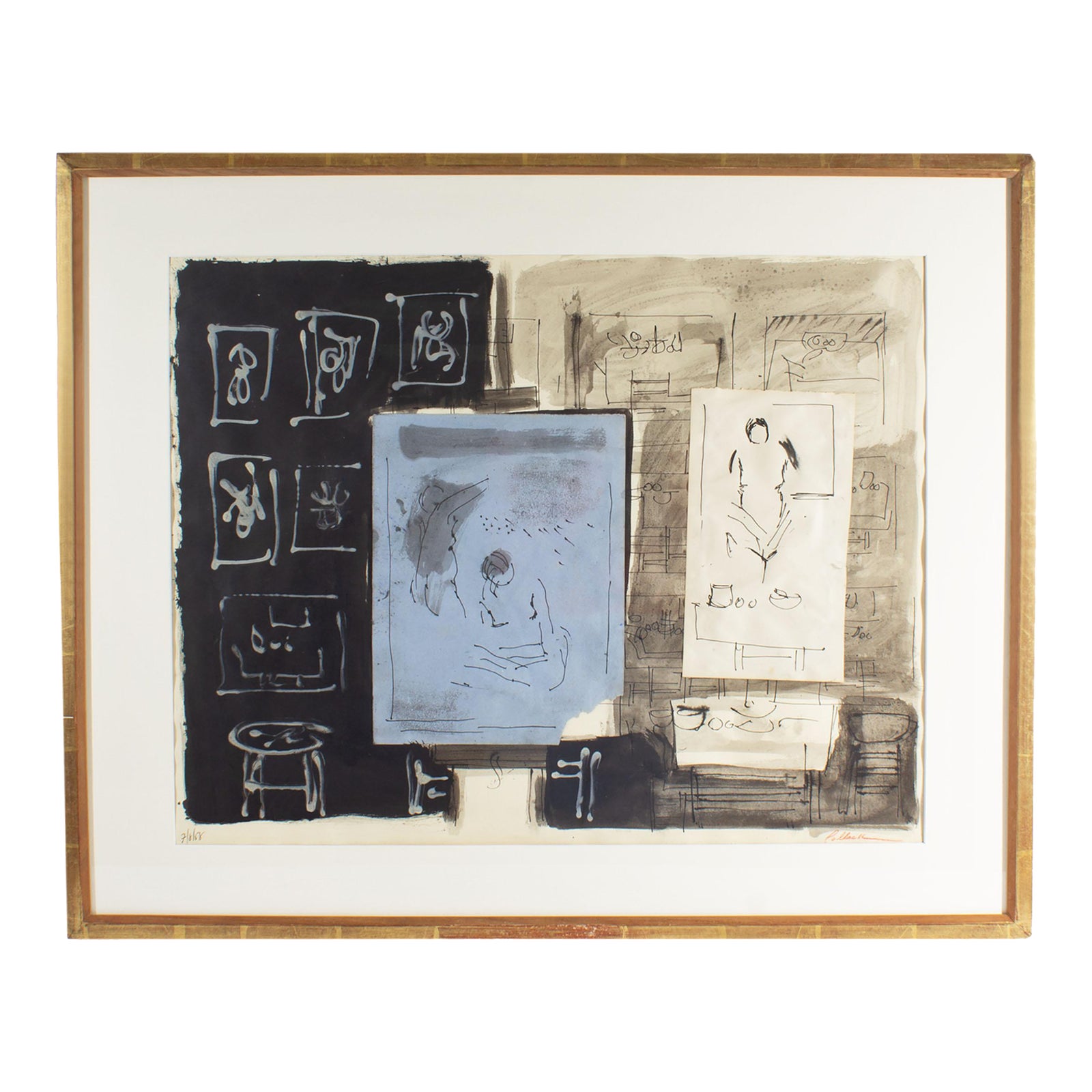 1958 Painting and Collage of an Interior by Reginald Murray Pollack ...