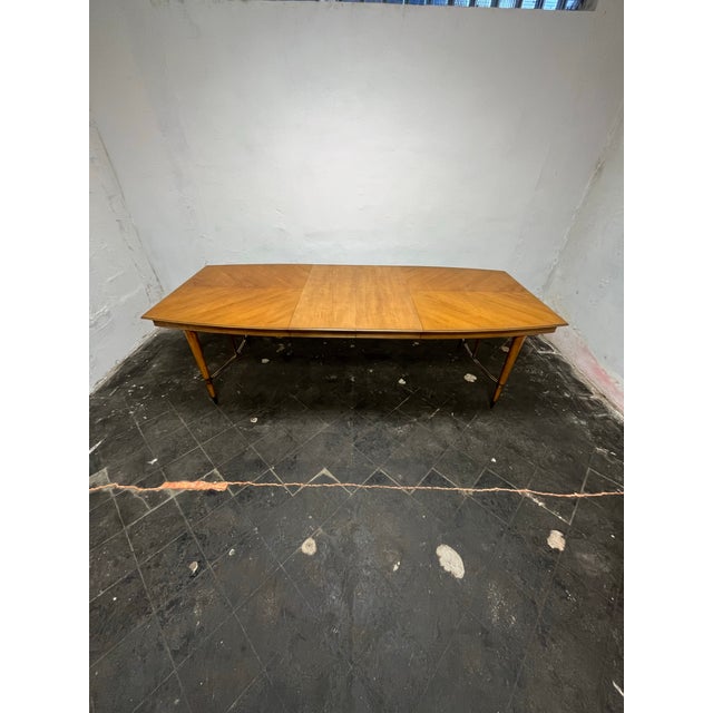 Mid Century Metz Dining Table Cherry Brass 2 Leaves | Chairish