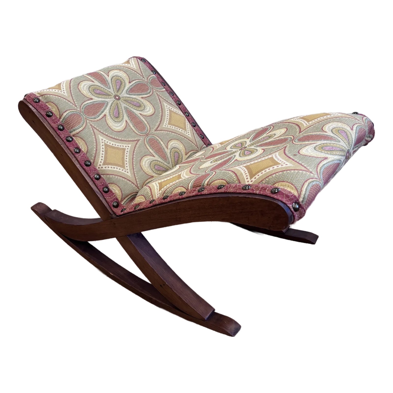 Antique Oak Gout Rocker Footstool With New Upholstery | Chairish