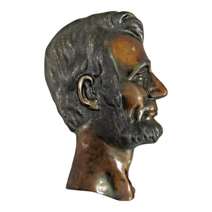 Gilded Bronze Abraham Lincoln 1960's Hanging Relief Bust Profile Signed ...