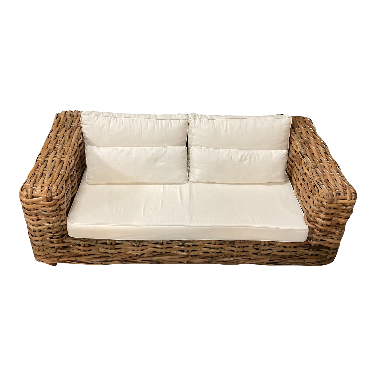 1990s Vintage Natural Rattan Sofa | Chairish