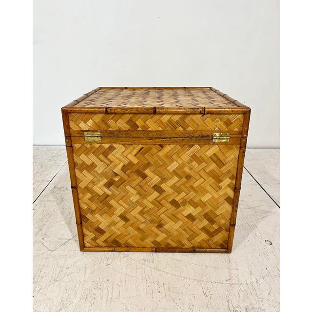 Vintage Faux Bamboo Woven Rattan Chest Trunk | Chairish