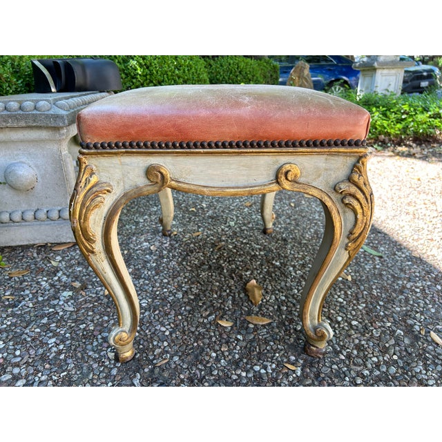 Pair of 19th Century Italian Painted and Parcel Gilt Ottomans | Chairish
