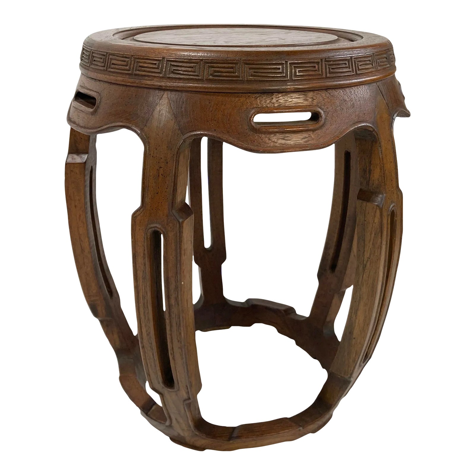 Vintage Asian Carved Wood Garden Stool | Chairish