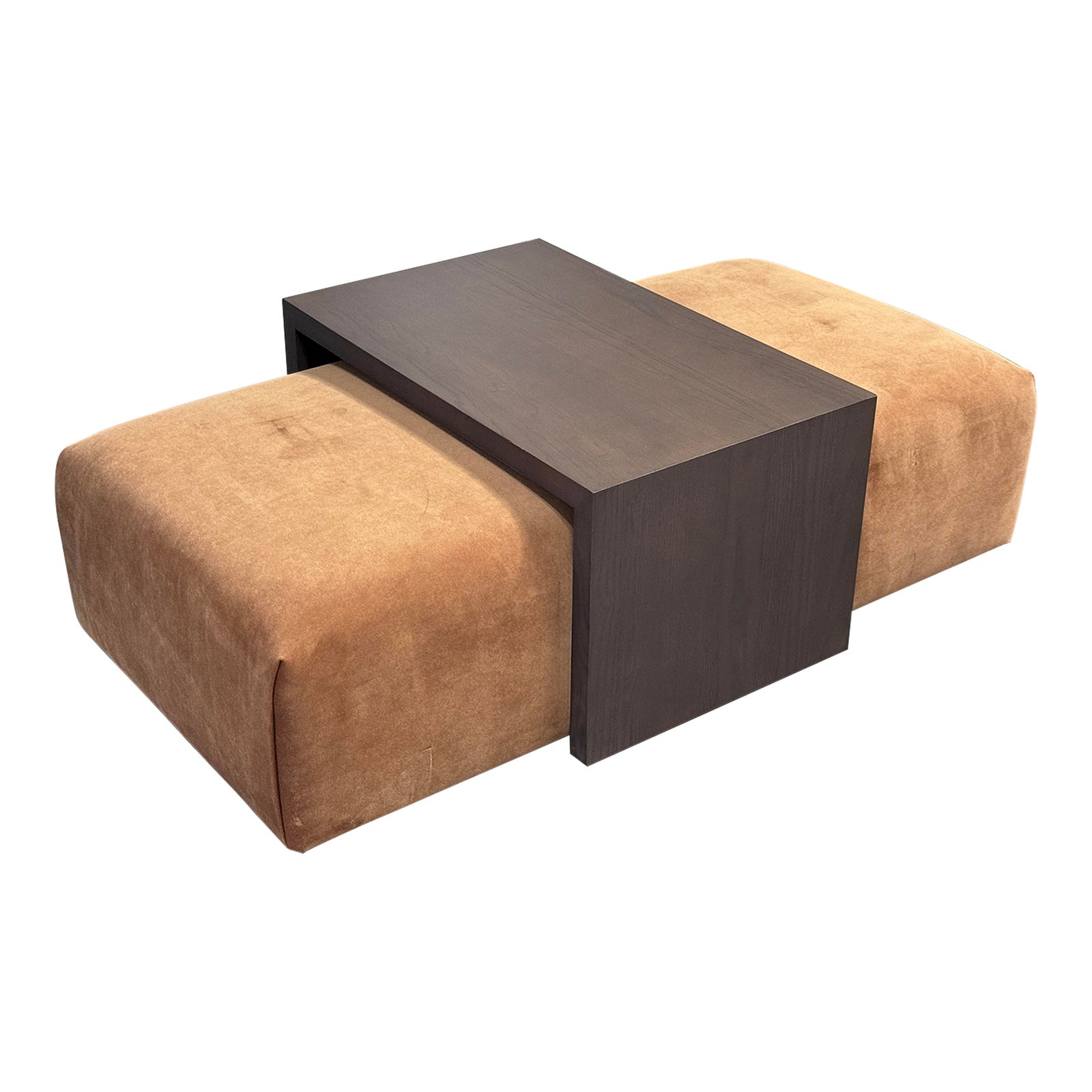 Custom Design Velvet Ottoman + Walnut Coffee Table Combination | Chairish