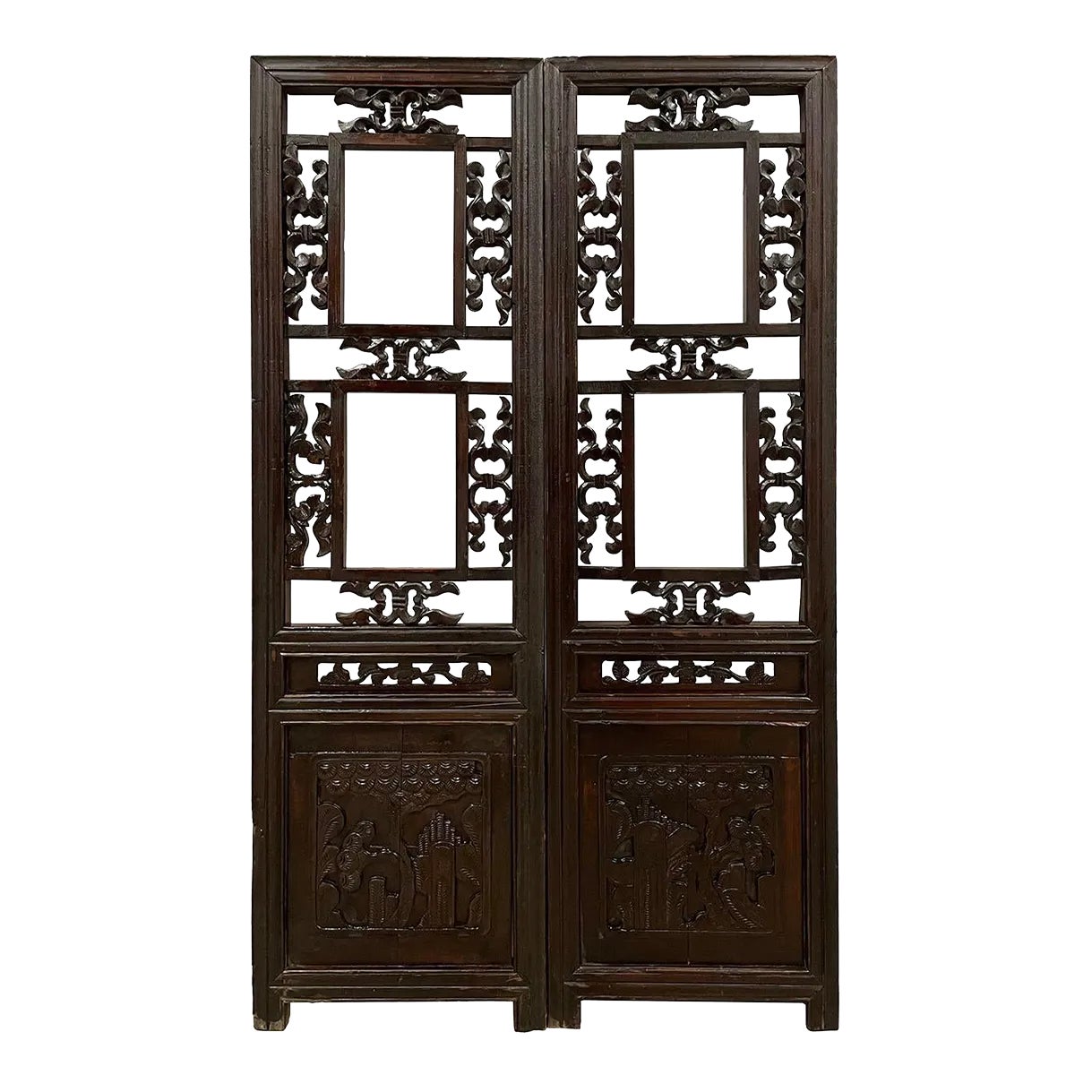 Antique Chinese Carved Wooden Window Panels Wall Arts - a Pair | Chairish