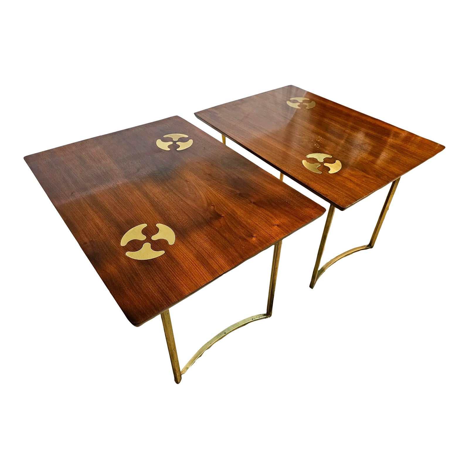 Mid-Century Modern Walnut W/ Organic Inlaid Brass Side Tables ...