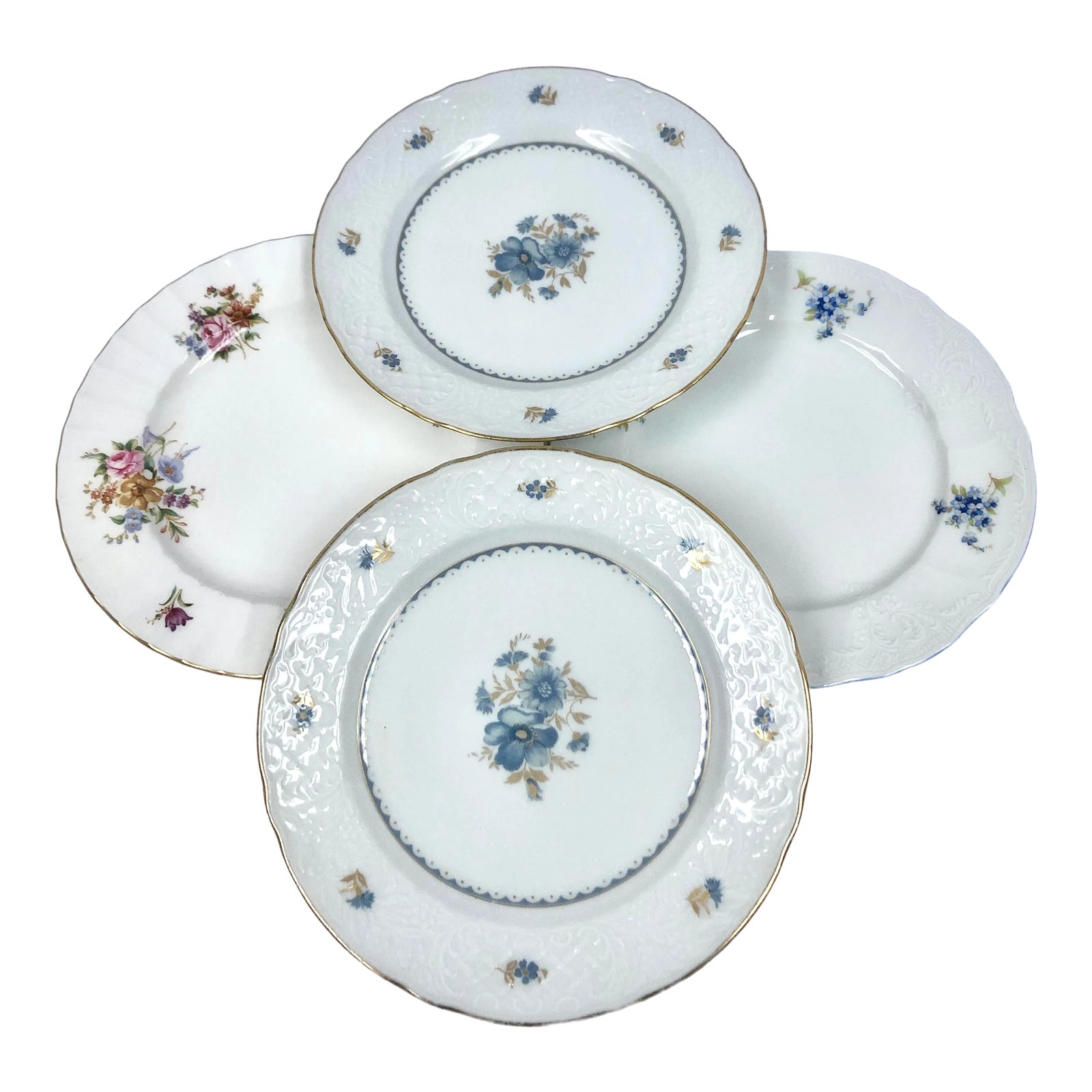 Vintage Mismatched China Salad Plates - Set of 4 | Chairish