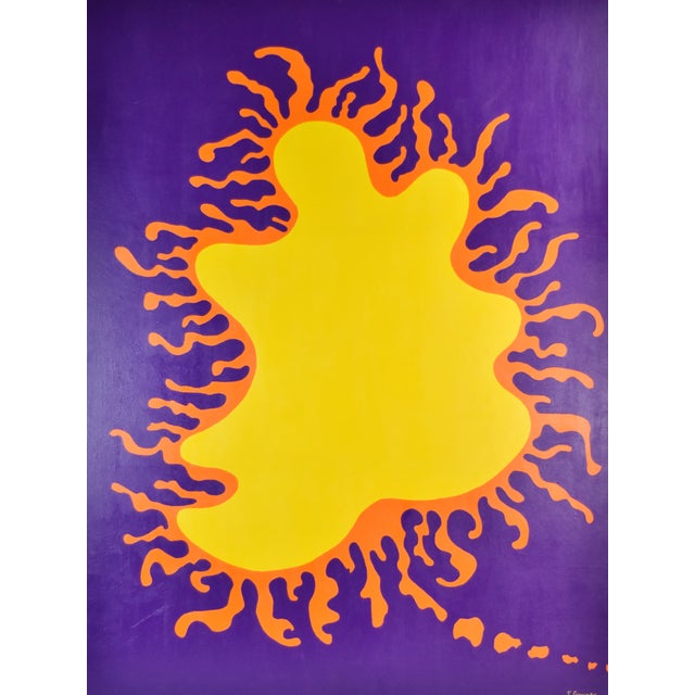 Vintage Postmodern Abstract Acrylic Painting of Amoeba Style Blob ...