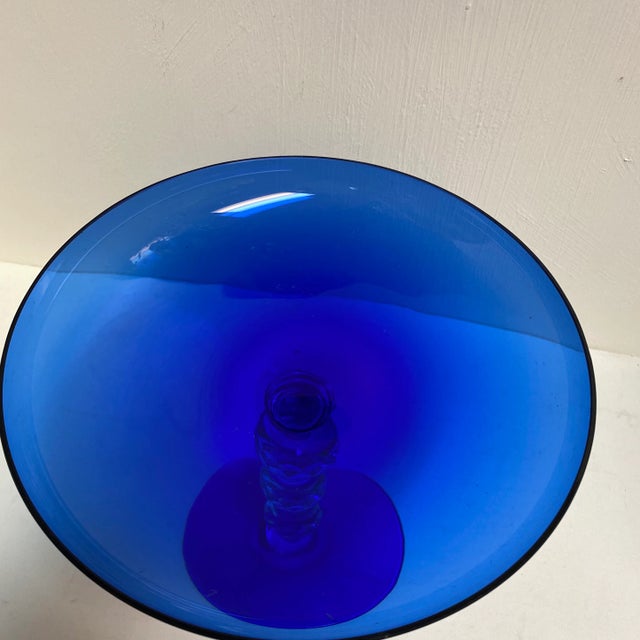 1930's Morgantown Cut Ball Stem Compote Cobalt Blue | Chairish
