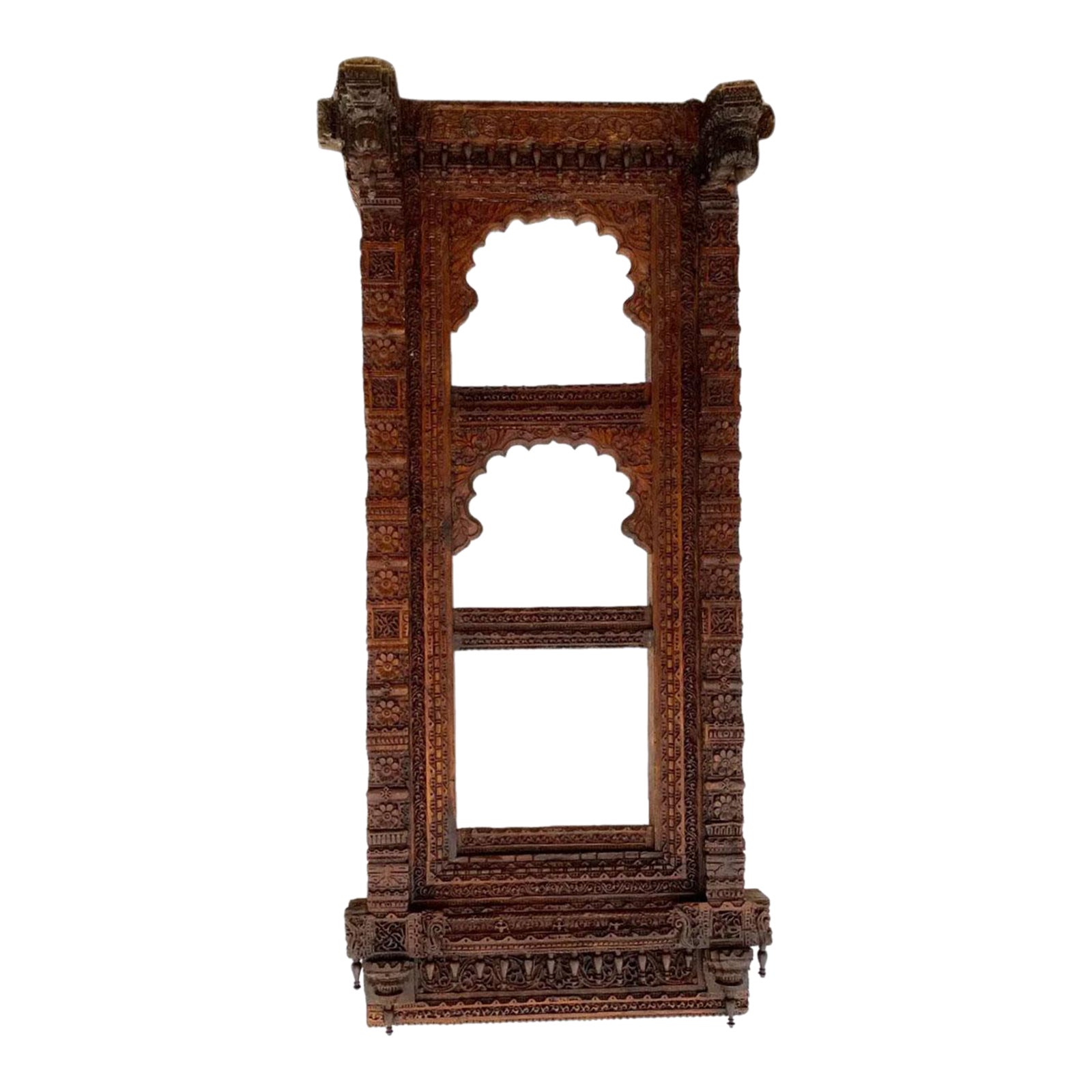 Large Indian Carved Teak Haveli Window Frame | Chairish