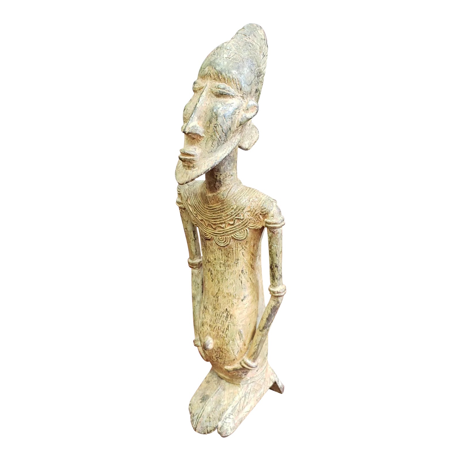 Mid 20th Century Kulango Kneeling Male Figure Bronze Sculpture | Chairish