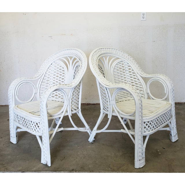 Vintage White Natural Wicker Rattan Chairs - a Pair | Chairish