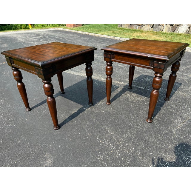 2000's Ralph Lauren Walnut Buckle Side Tables - a Pair by Henredon ...