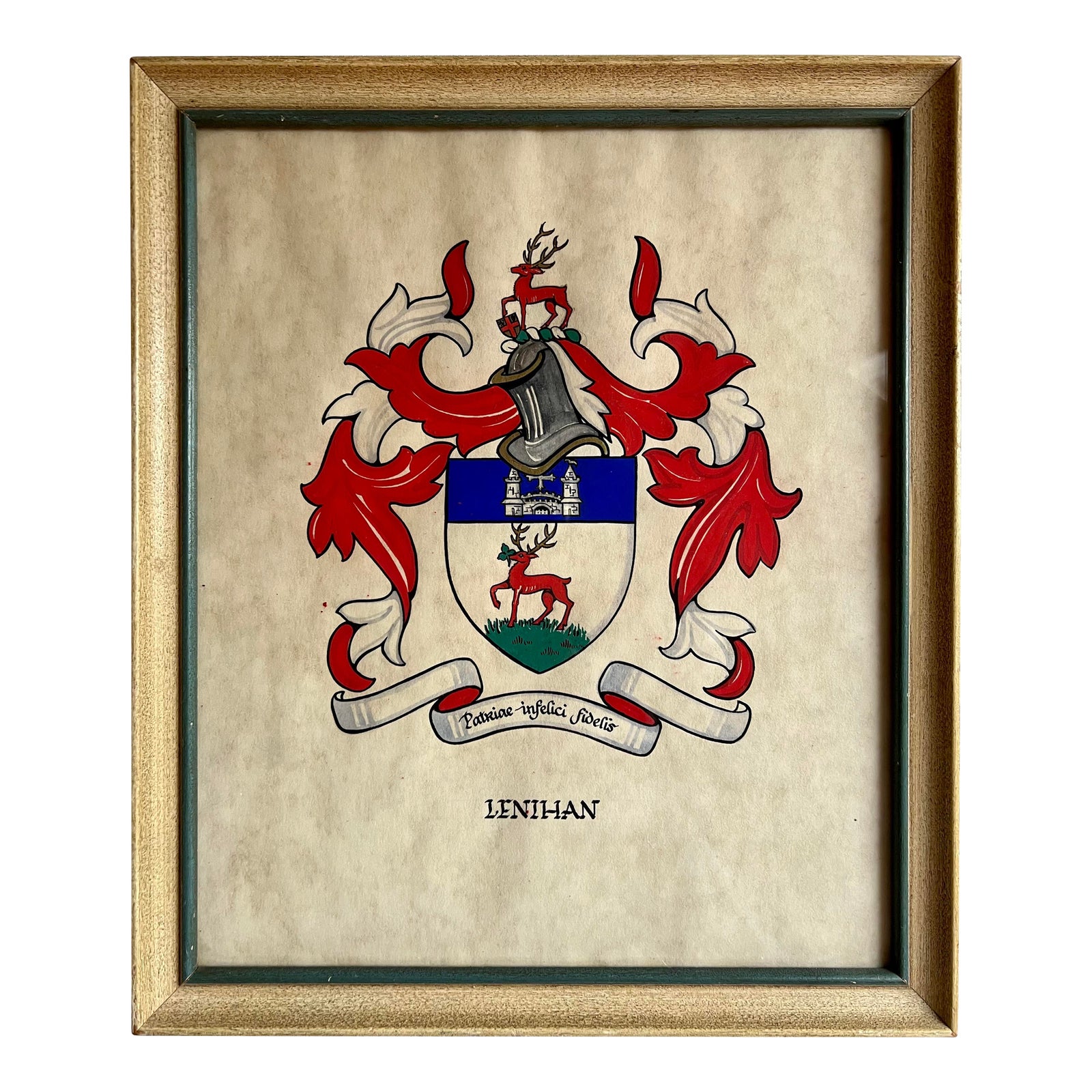 Vintage Irish Lenihan Family Coat of Arms Heraldry Framed Drawing ...