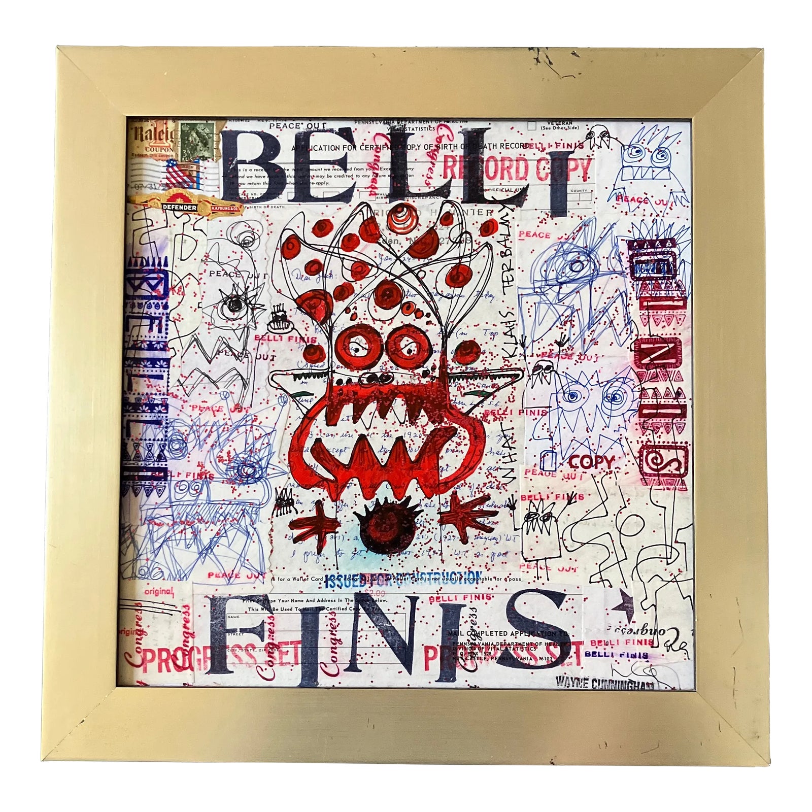 Contemporary Original Wayne Cunningham Abstract Collage / Pen and Ink ...