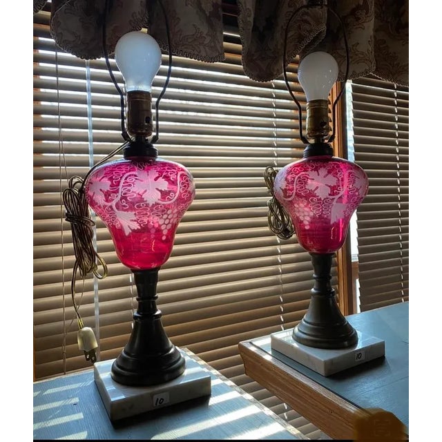 Mid 19th Century Early Victorian Ruby Will Cut Glass Lamps, Converted ...