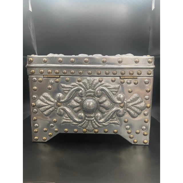 1990s Repousse Steel Metal Folk Art Lined Hinged Box Signed by Artist ...