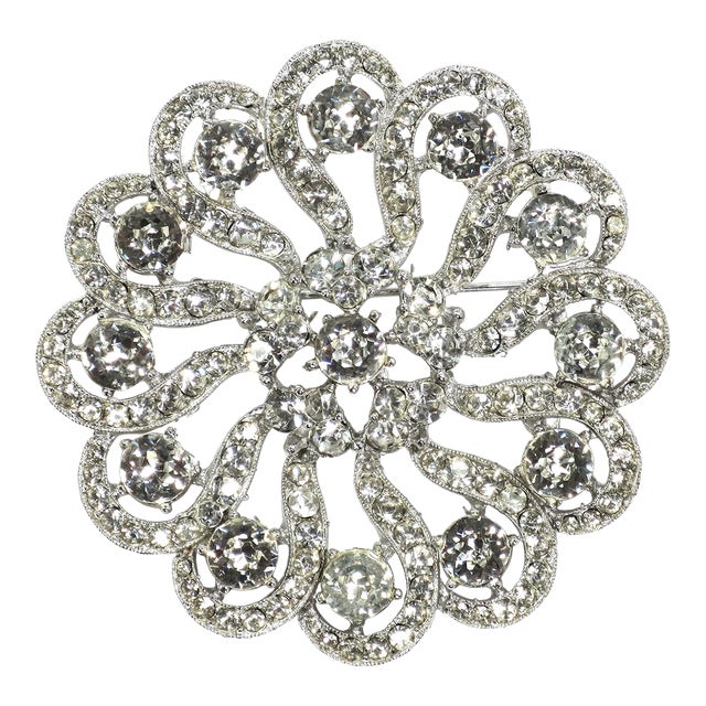 Vintage 1950s Designer Bogoff Crystal Rhodium Brooch | Chairish