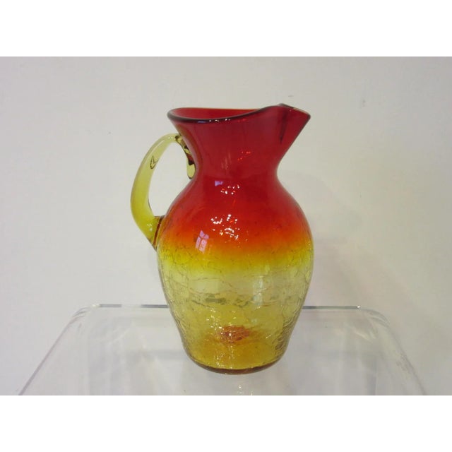 Large Blenko Handblown Crackle Art Glass Pitcher | Chairish