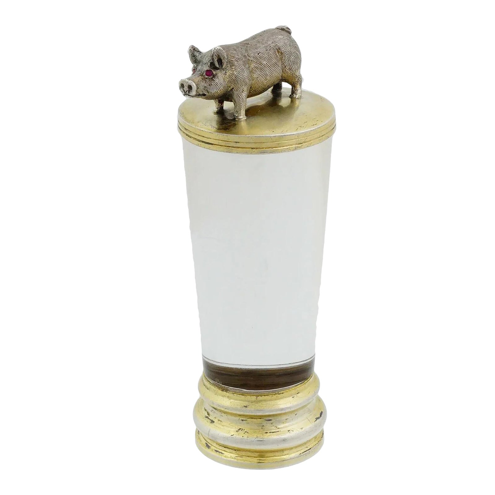 Antique Rock Crystal Silver Mounted Pig Seal | Chairish