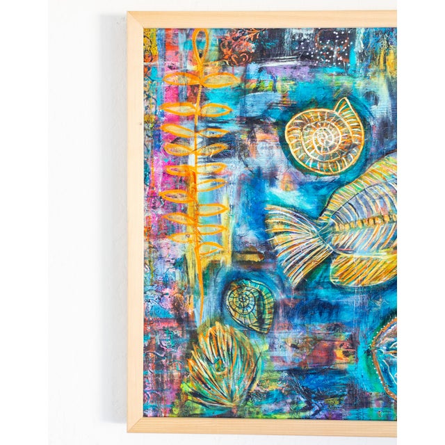 Multimedia and Acrylic Abstract Expressionist Fish Painting | Chairish