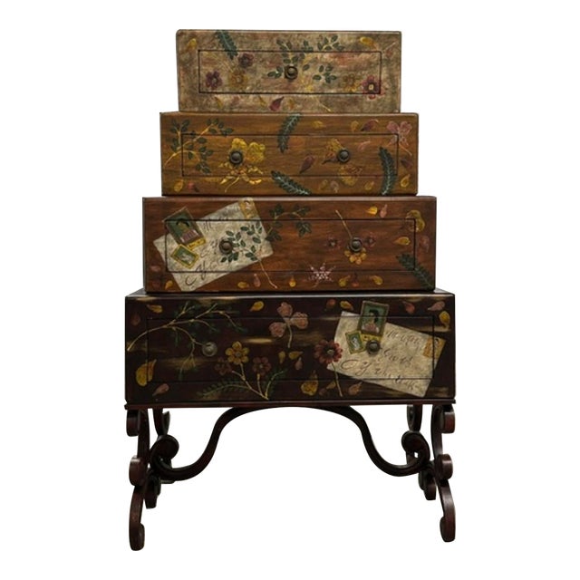 Vintage Hand Painted Stacked Up Trunk Style Dresser | Chairish