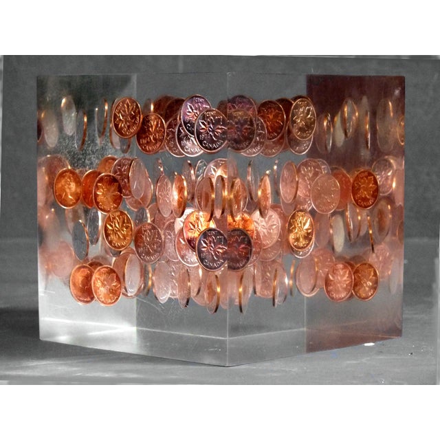 1970s George Schreber 1 Cent Canada in Plexi/Lucite Cube Sculpture ...