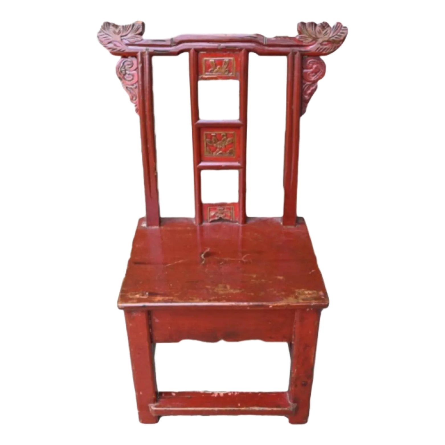 19th Century Antique Chinese Red Lacquered Child's Chair | Chairish