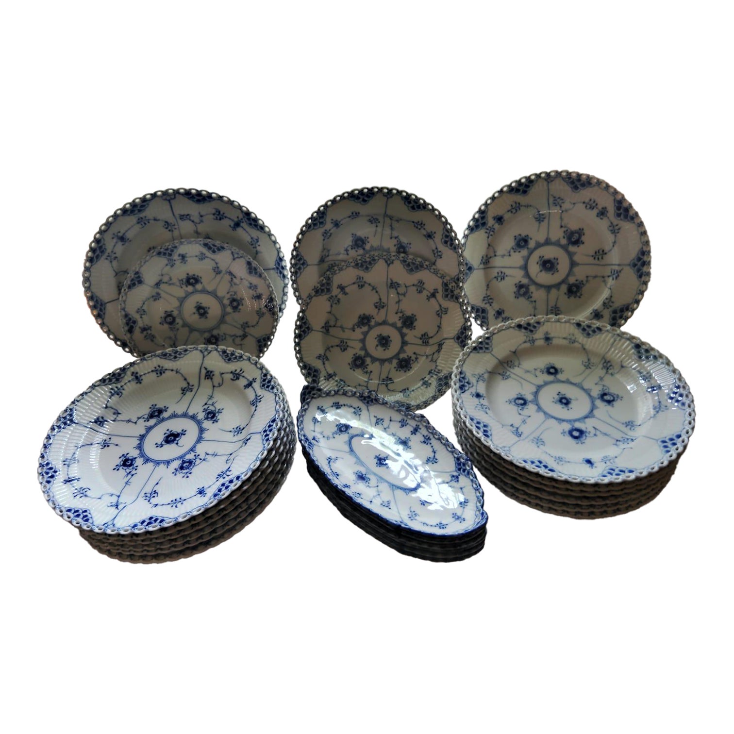 1980’s New Royal Copenhagen Blue Fluted Full Lace Set of 24 Dinner ...