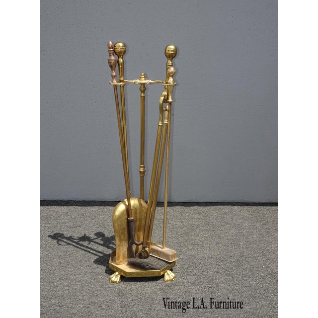 Vintage French Country Gold Fireplace Tools W Four Tools and Base W ...