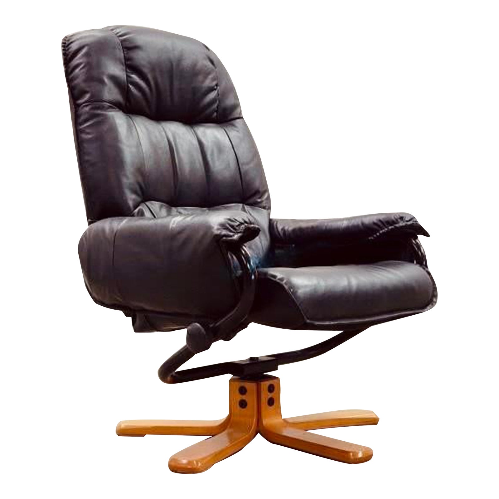 Vintage Euro Black Leather Swivel and Recliner Arm Chair | Chairish