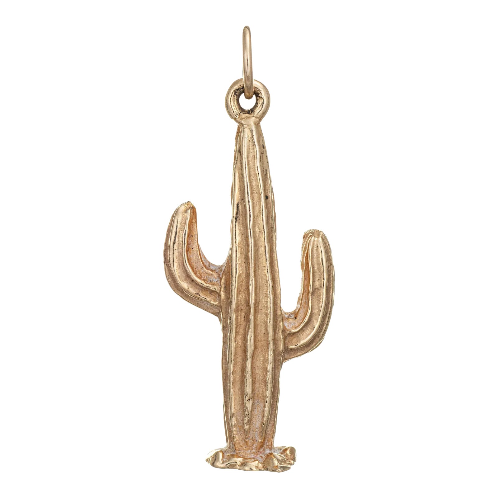 Late 20th Century Vintage Saguaro Cactus Charm 14k Yellow Gold Desert ...