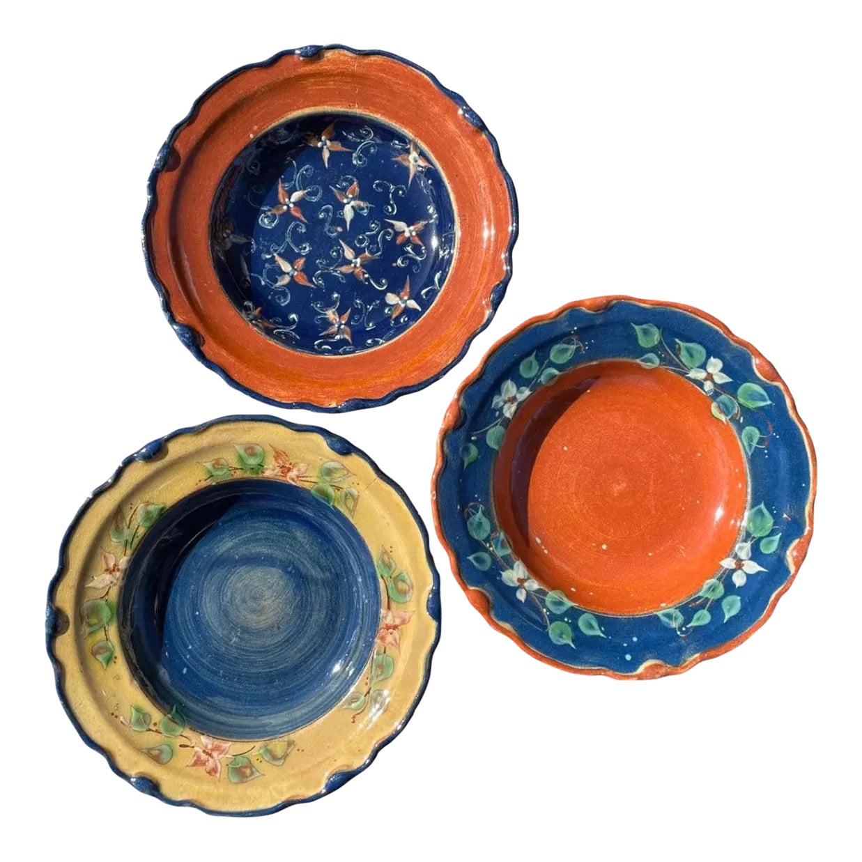 French Provençal Glazed Pottery Plates - Set of 3 - Signed | Chairish