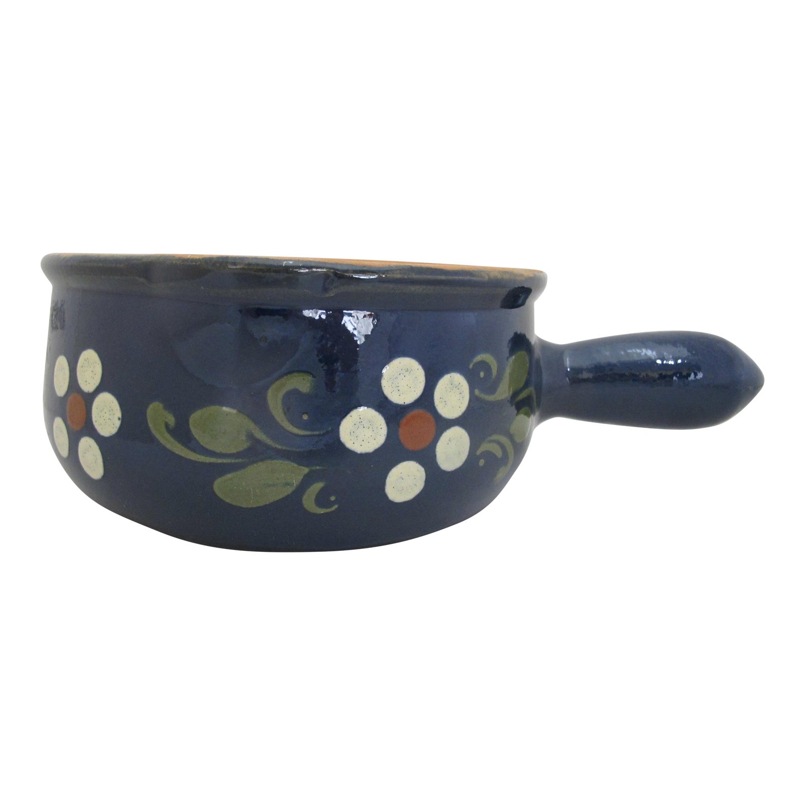 French Alsace Farmhouse Soufflenheim Blue Stoneware Cookware Sauce Pan ...
