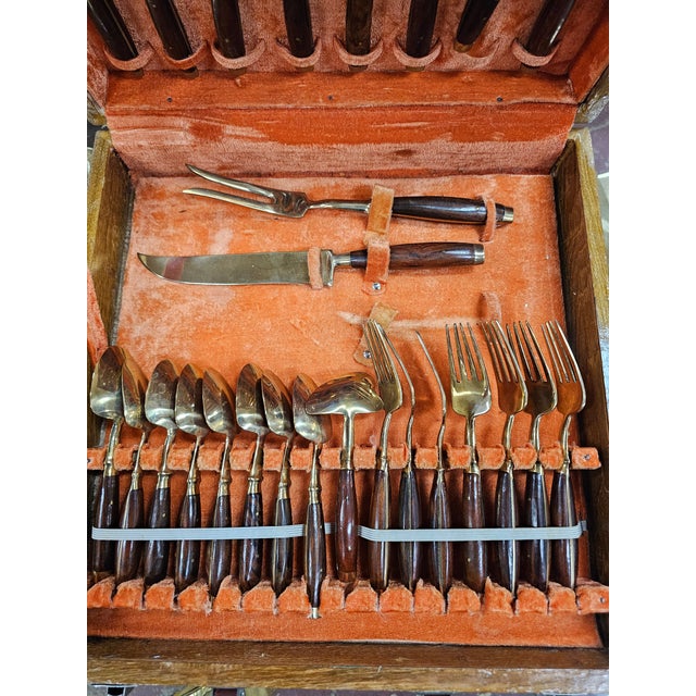 Mid Century Modern Brass Flatware With Rosewood Handles in Original Box ...