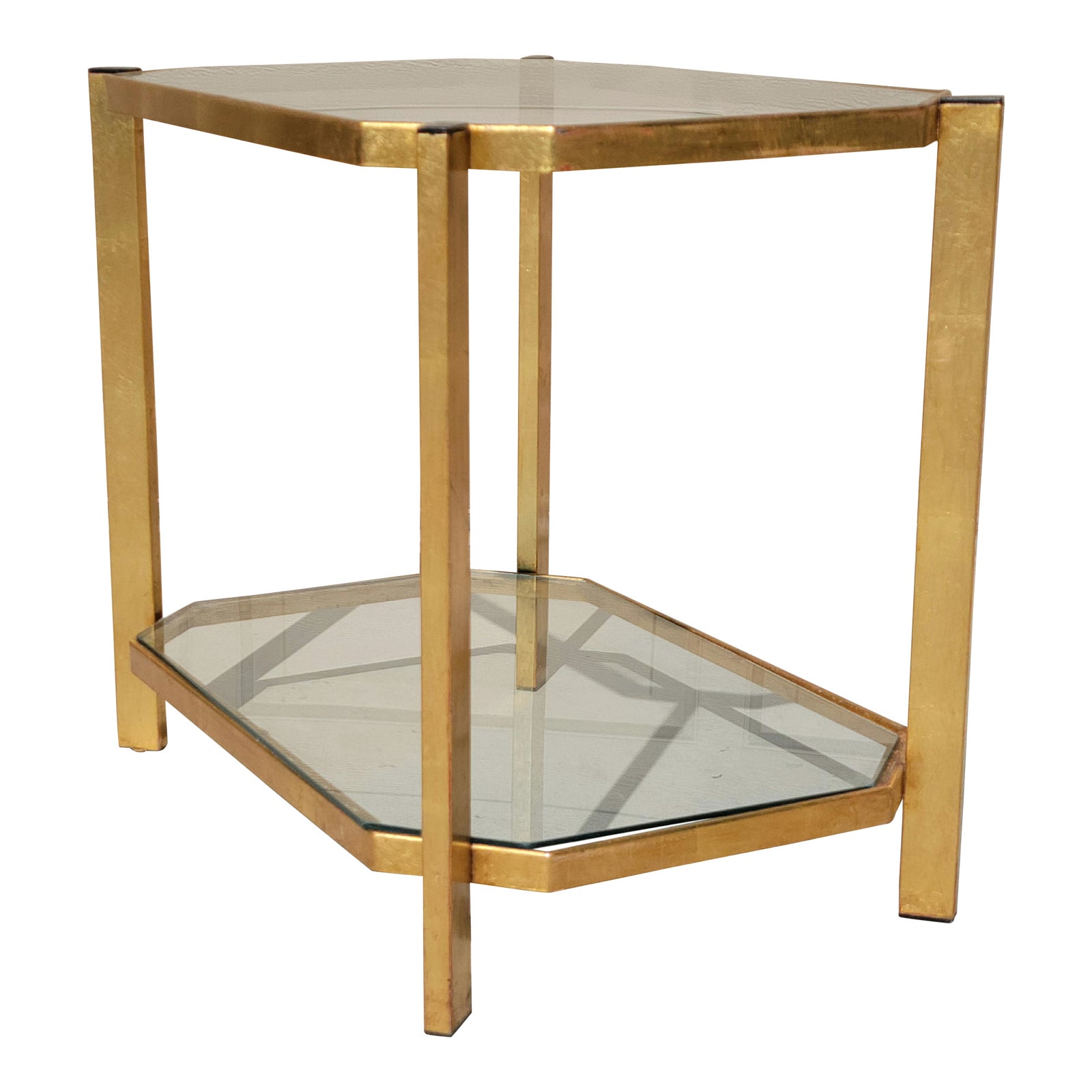 1960s Gold Leaf Metal & Glass Two Tier Octagon Side Table /Bar | Chairish