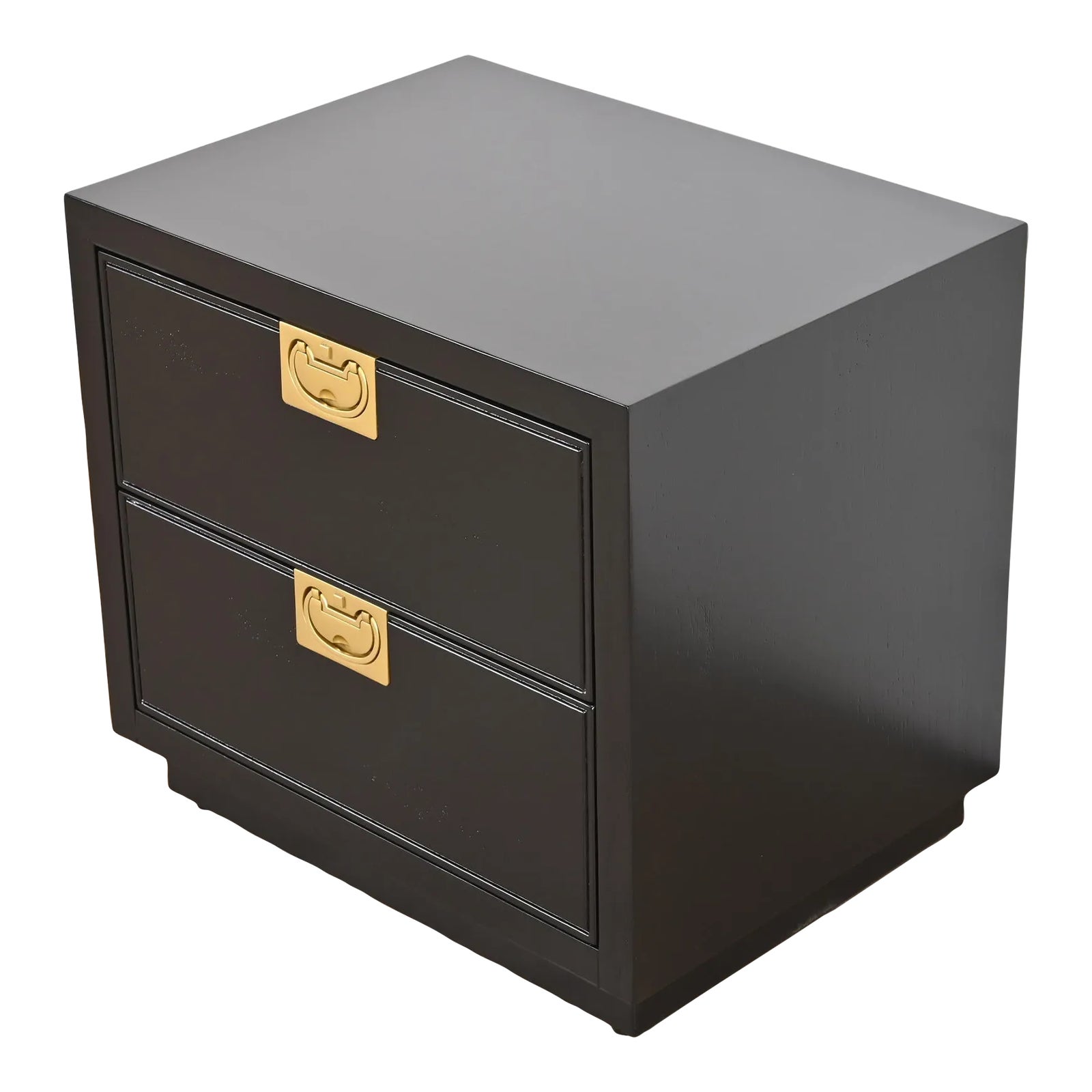 Henredon Hollywood Regency Black Lacquered Campaign Nightstand, Newly ...