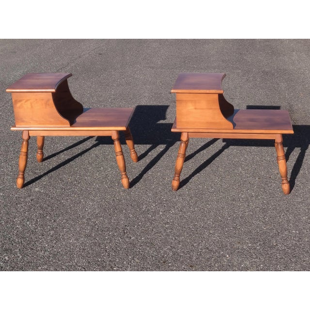 Mid 20th Century Pair Vintage Maple Colonial Style Step End Tables ...