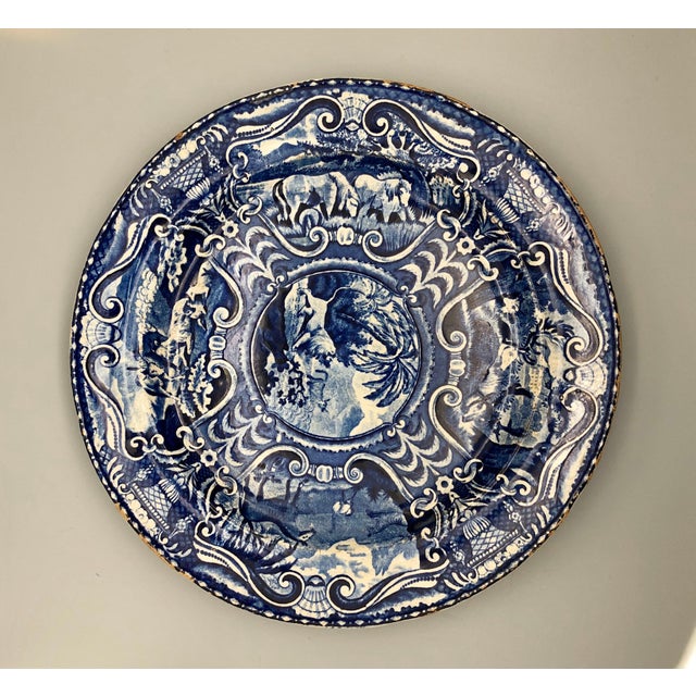 Early 1800s Quadruped Plate Lion Pattern Cobalt Blue and White | Chairish