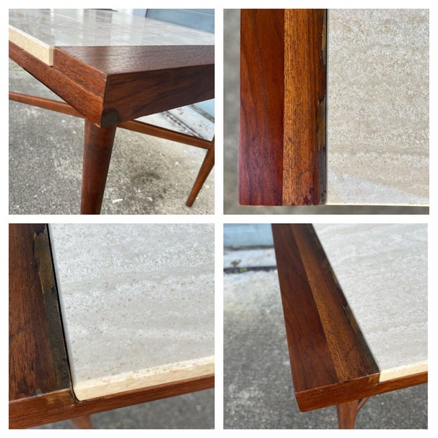 Italian Style Walnut and Travertine Stone Inset Side Table With Crossed ...