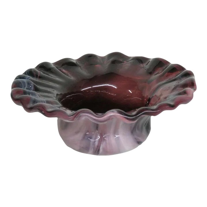 Purple Slag Glass Ruffled Rim Rose Potpourri Bowl Squat Vase | Chairish