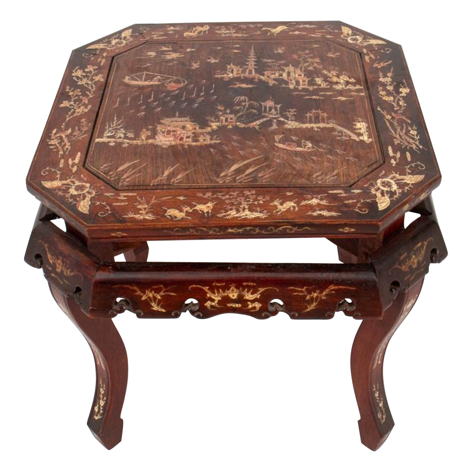 Chinese Inlaid Hardwood Side Table, 19th C | Chairish