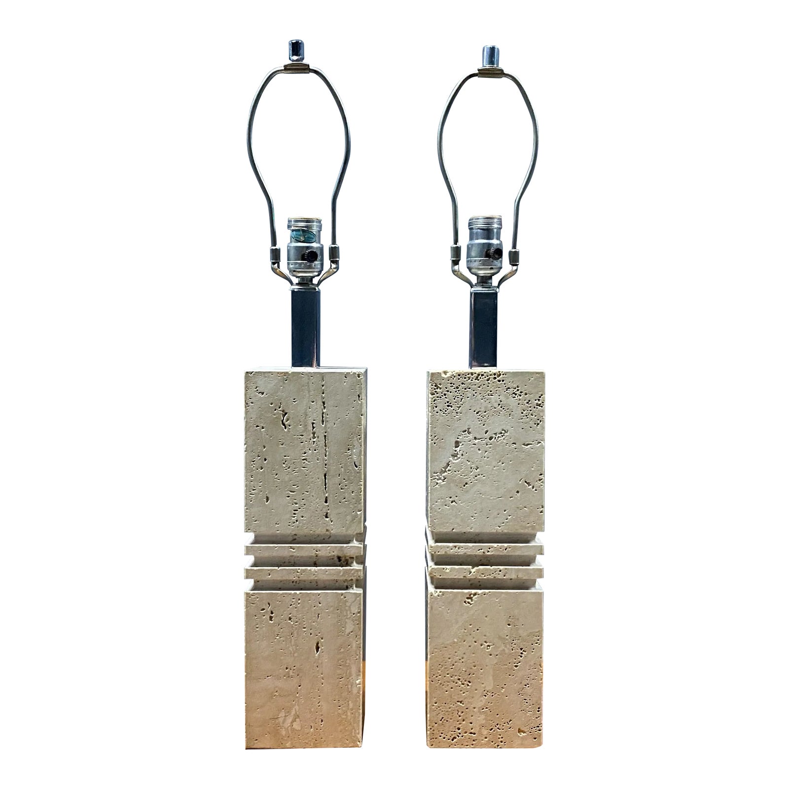 Raymor Travertine Lamps - a Pair | Chairish