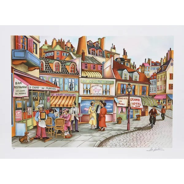 Ari Gradus, "Sidewalk Cafe," Lithograph | Chairish