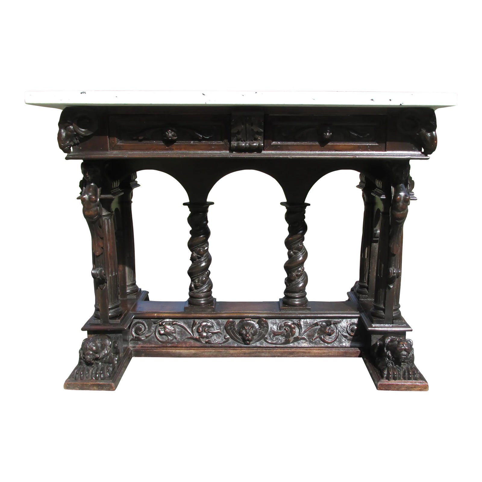 Antique English Victorian Library Table With All the Trimmings | Chairish