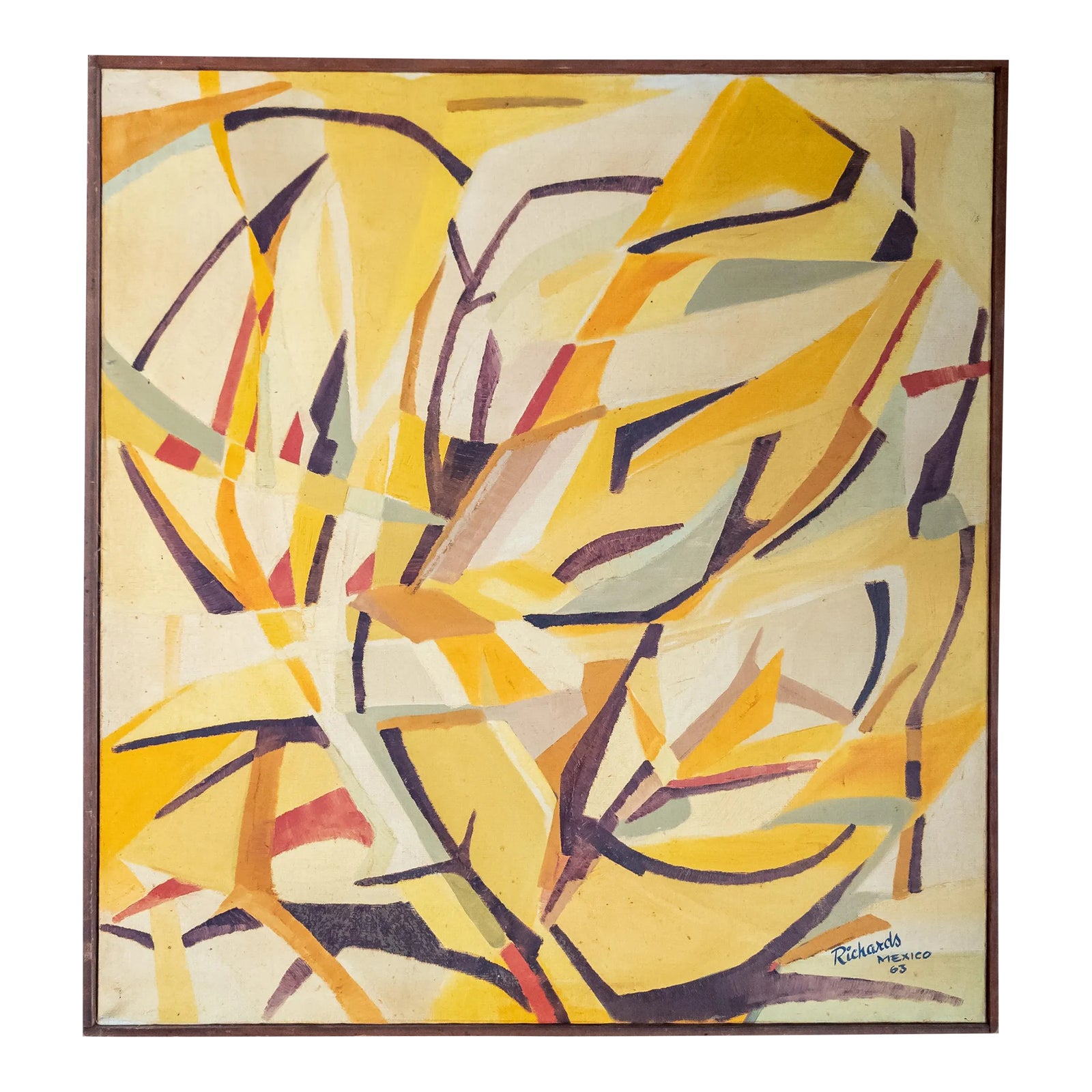 Mid-Century Modern Mexican Abstract Painting on Canvas, Signed Dated ...